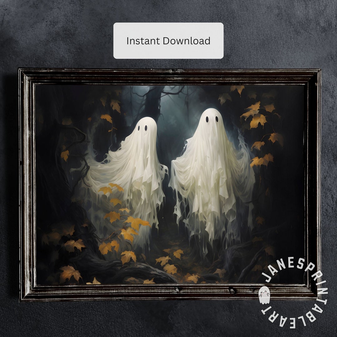 Ghost Painting Fall Dark Academia, Spooky Ghost in the Woods Print ...