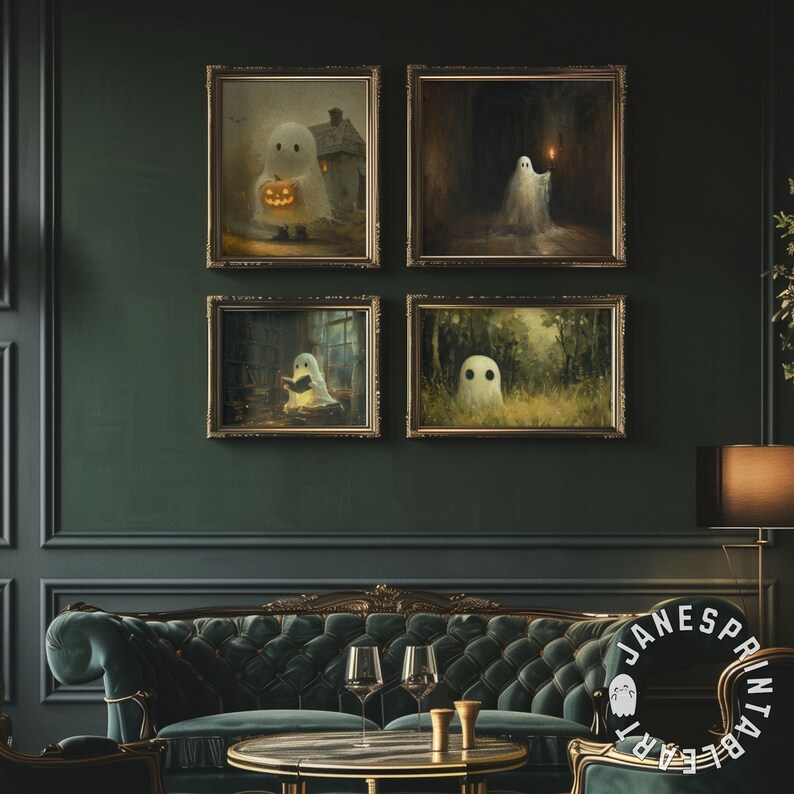Cute Little Ghosts Gallery Set of 7 Art Piece, Vintage Halloween Prints ...