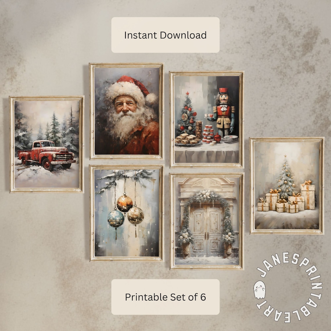Christmas Printable Wall Art Set of 6 Instant Download, Cozy Holiday ...