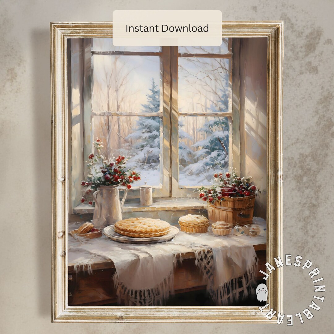 Rustic Winter Still Life Printable Painting, Vintage Christmas Print ...
