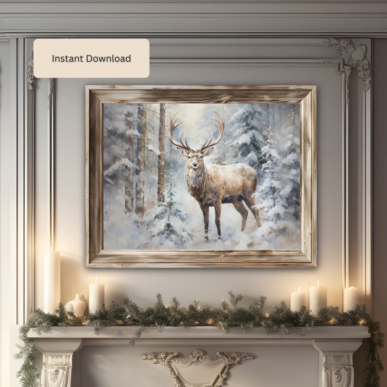 Reindeer Wall Art Print Instant Download, Christmas Wall Art Printable ...