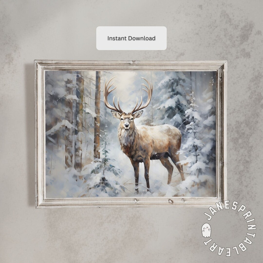 Reindeer Wall Art Print Instant Download, Christmas Wall Art Printable ...