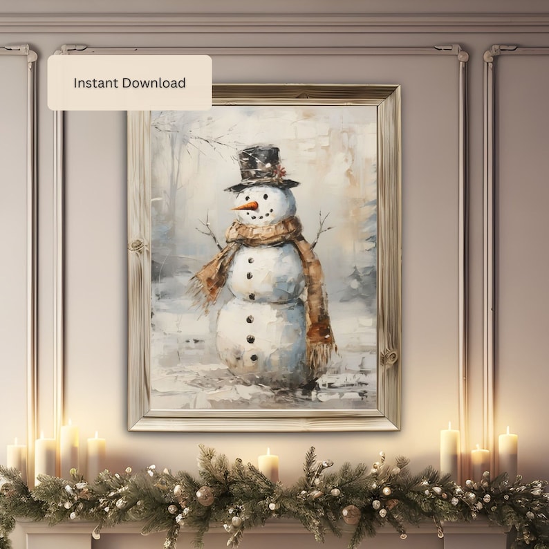 Rustic Snowman Printable Wall Art for Cozy Winter Holidays, Vintage Christmas Picture to ...