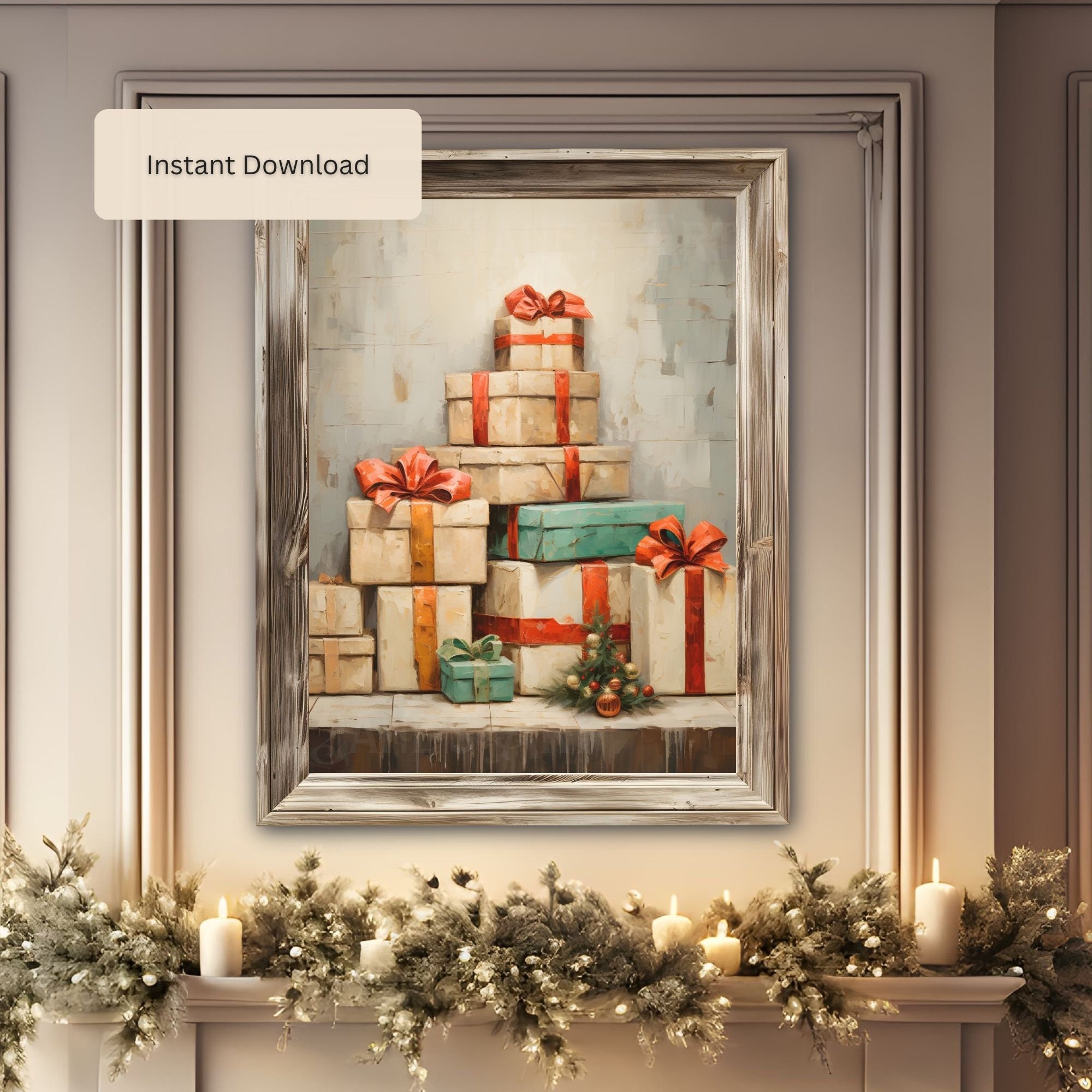 Printable Painting of Stacked Retro Christmas Presents Digital - Etsy