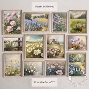 Spring Print Set of 12 Printable Wall Arts, Springtime Floral Wall ...