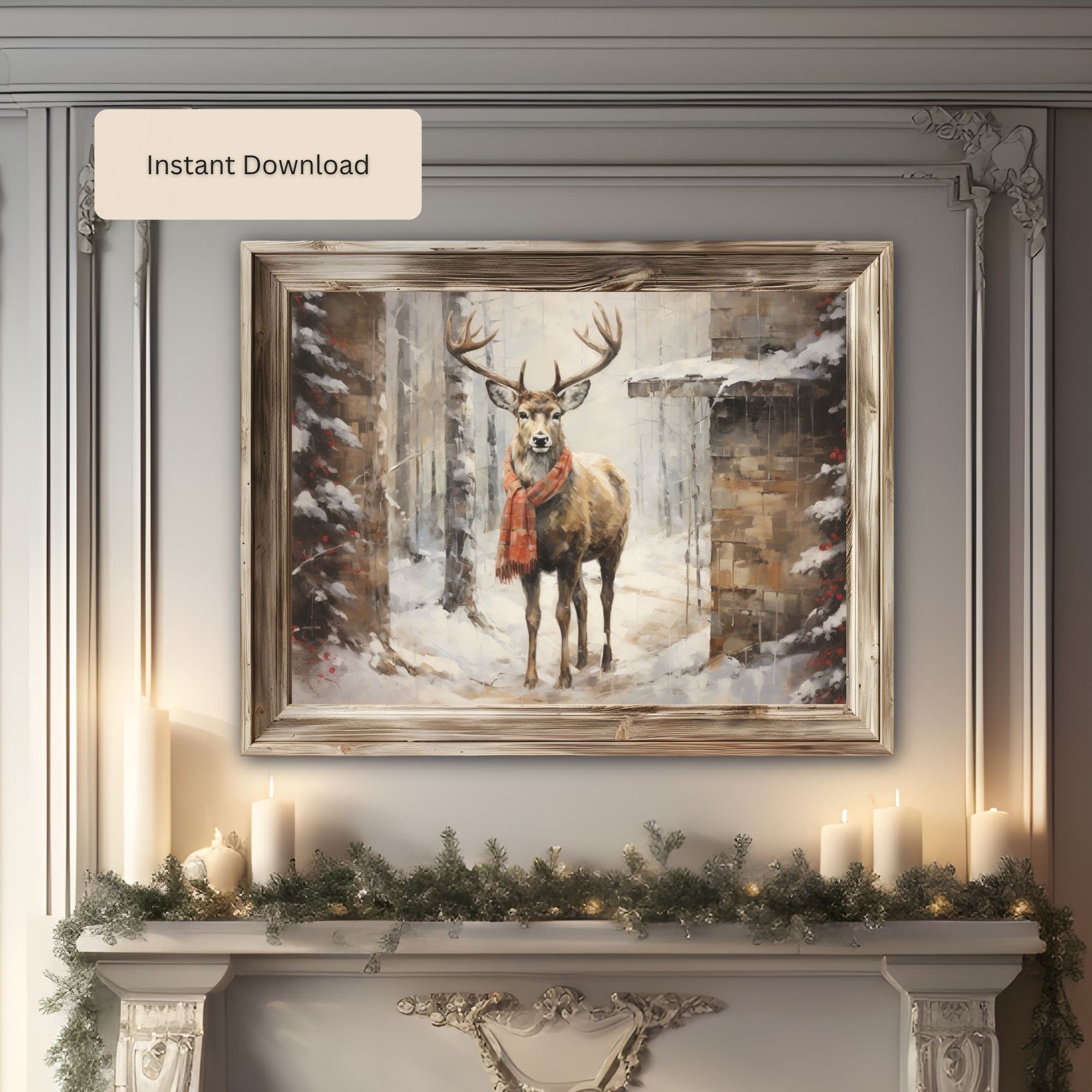 Cozy Winter Print Poster of a Reindeer in a Scarf, Christmas Reindeer ...