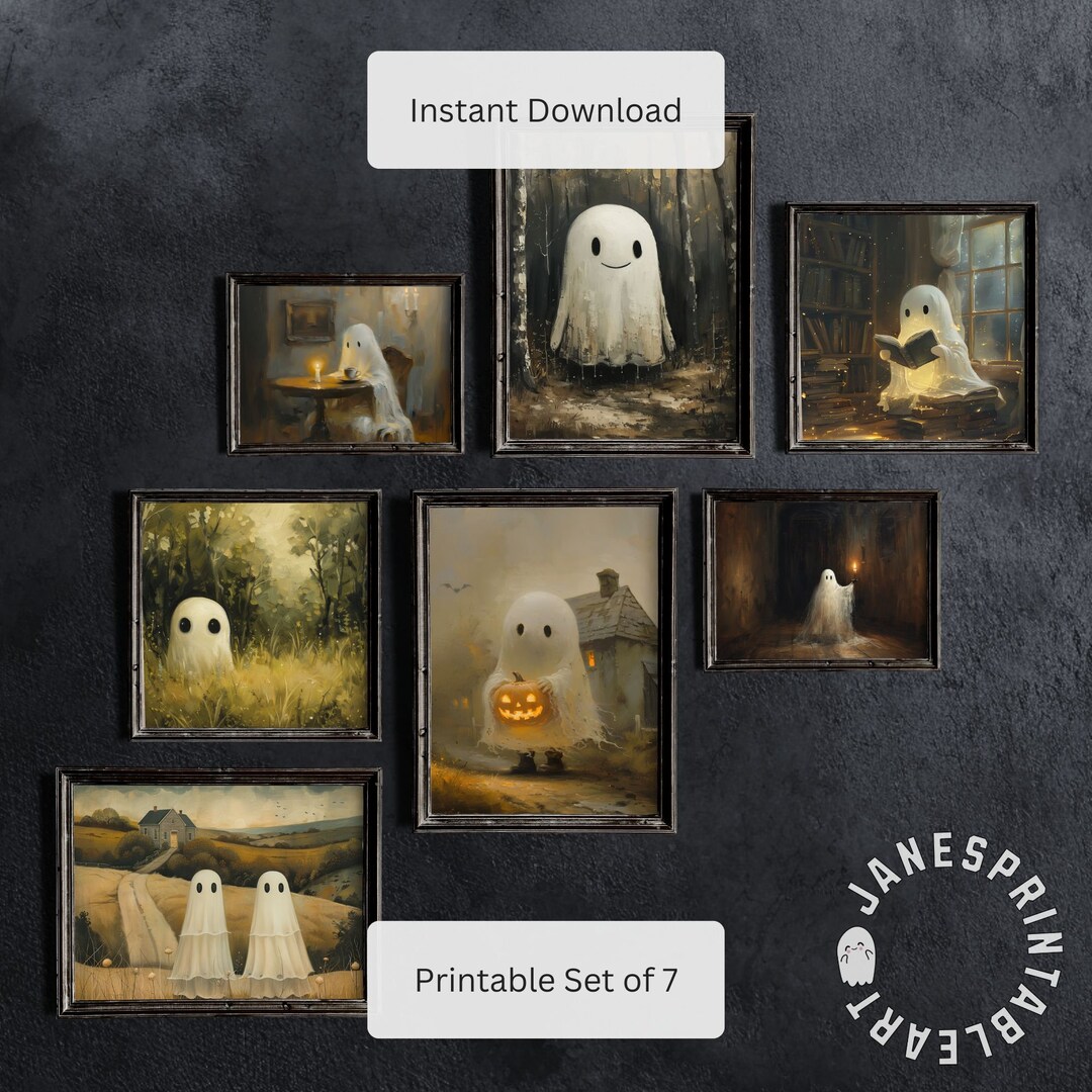Cute Little Ghosts Gallery Set of 7 Art Piece, Vintage Halloween Prints ...