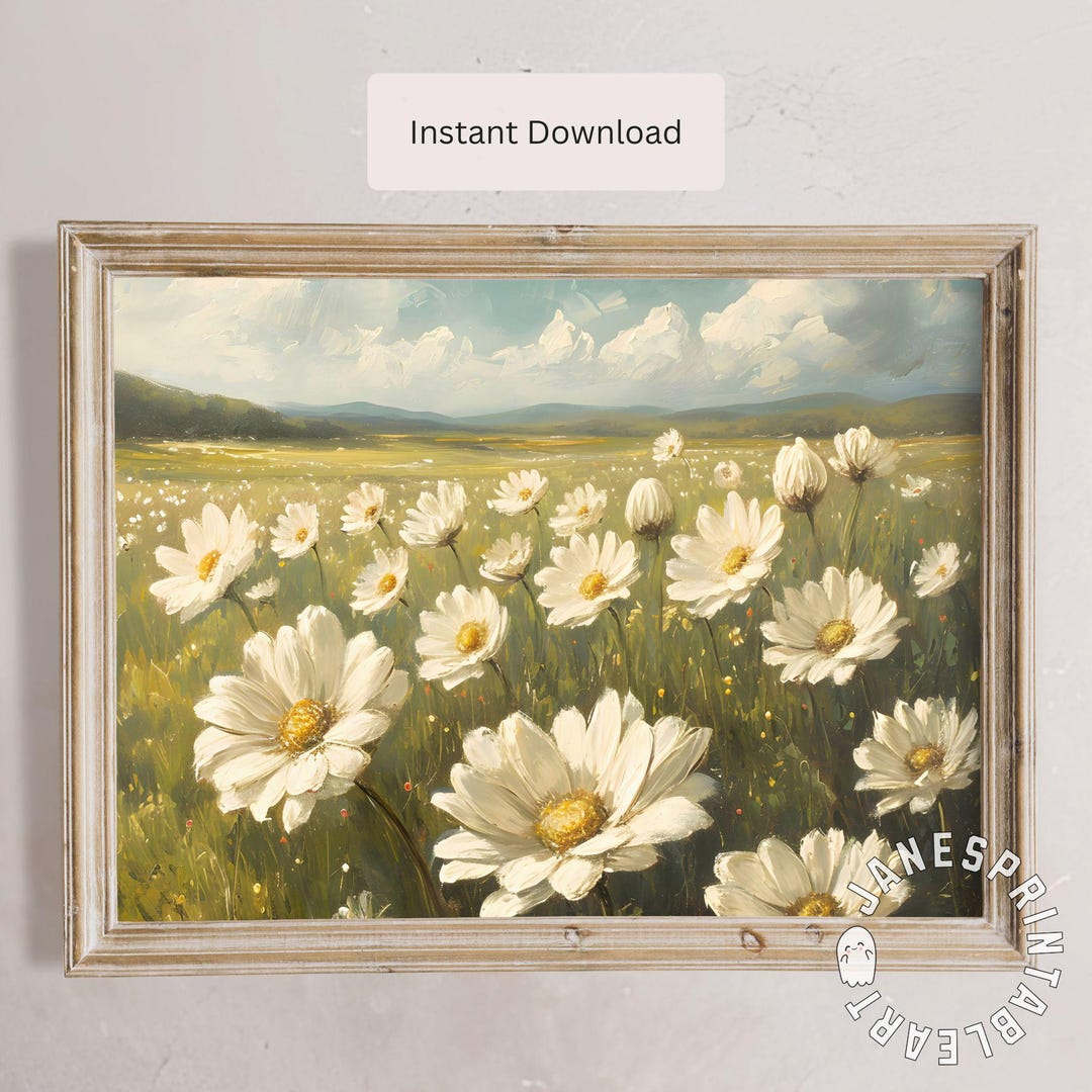Vintage Daisy Flowers Field Printable Wall Art, Floral Poster Spring ...