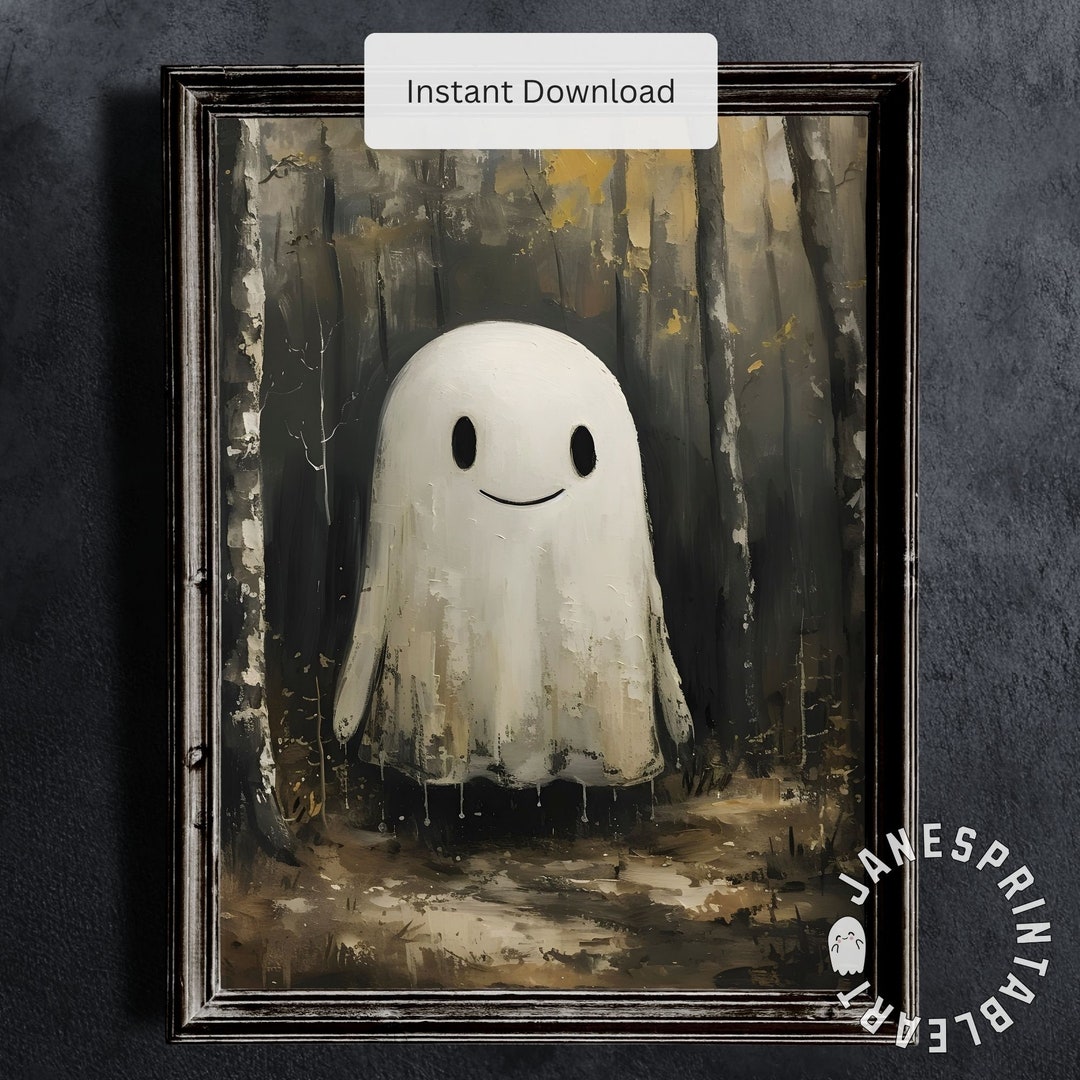 Cute Little Ghost in the Woods Printable Wall Art, Forest Ghost ...