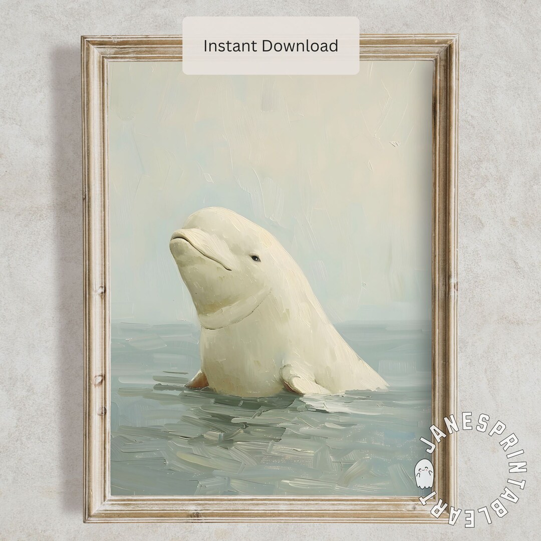 White Beluga Whale Portrait Digital Download, Vintage Ocean Animal ...