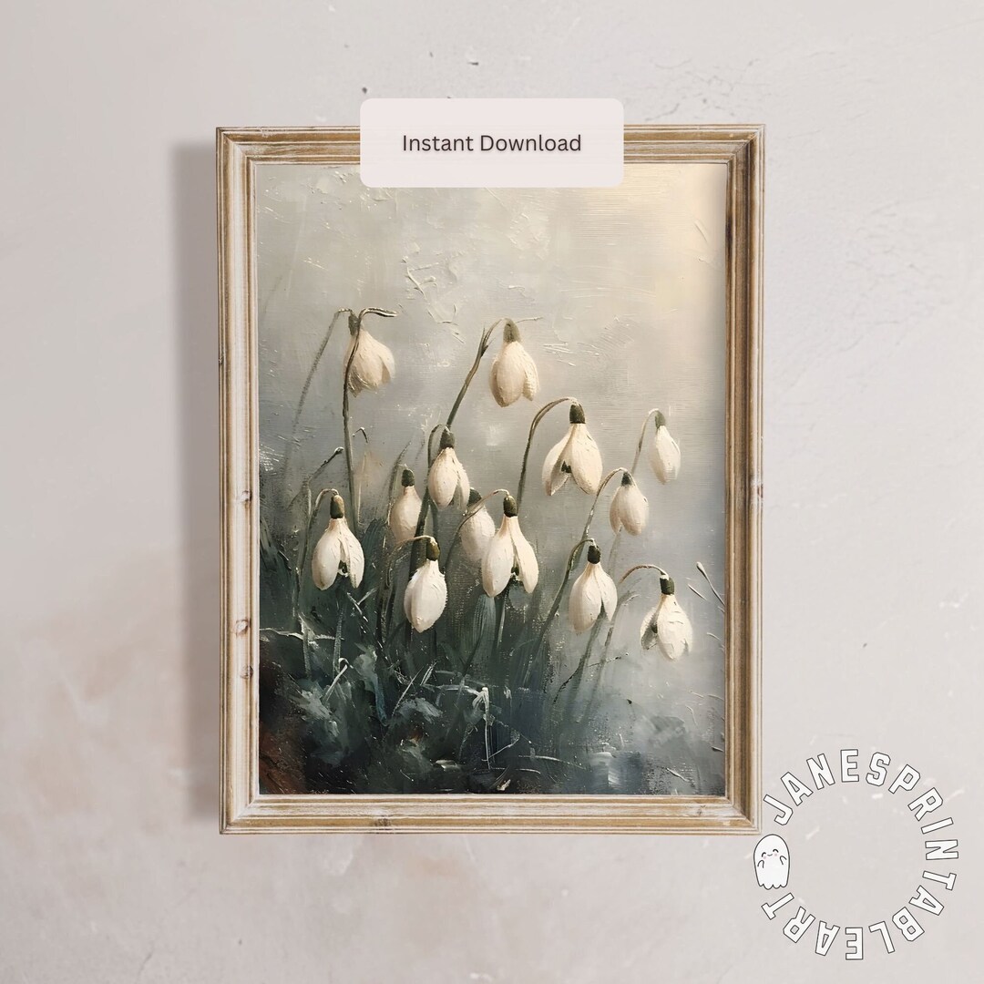 Snowdrop Flowers Printable Wall Art, Minimalist Botanical Wall Print ...