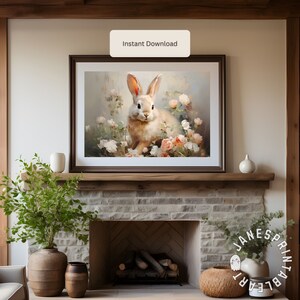Cute Bunny Printable Wall Art, Spring Easter Farmhouse Home Decor ...