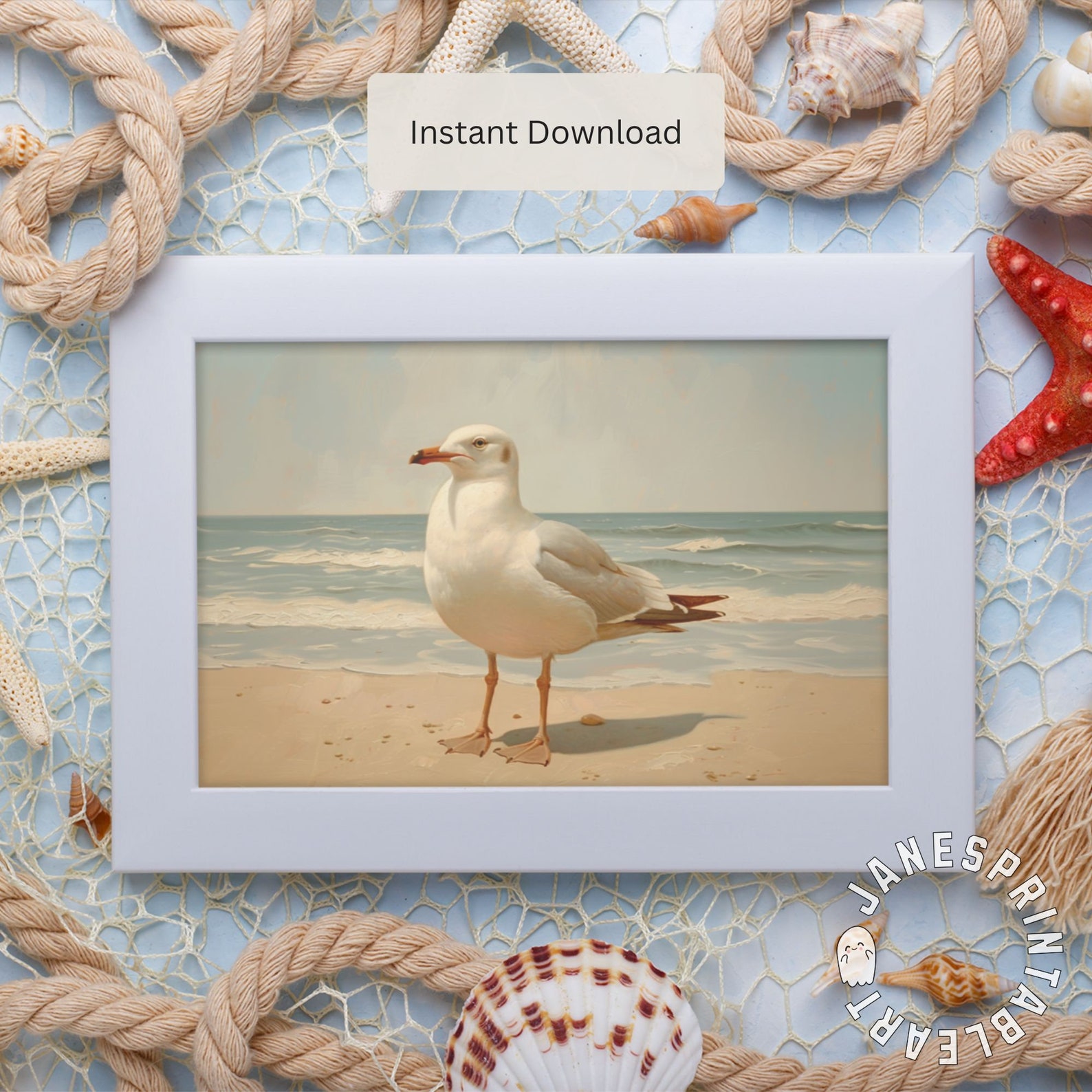 Seagull Portrait Printable Wall Art, Coastal Aesthetic Beach House ...