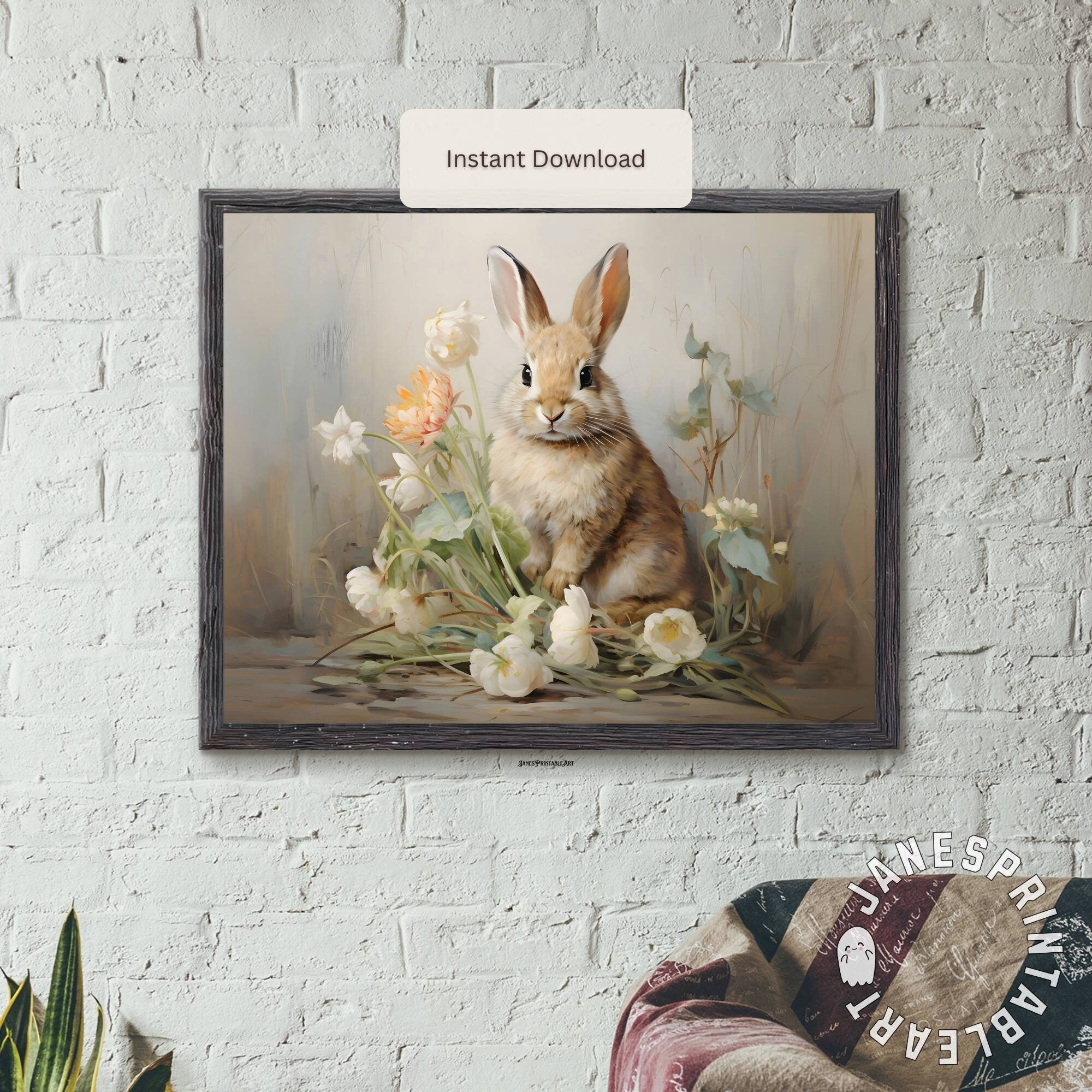 Spring Bunny Rabbit Printable Wall Art Digital Download, Floral Bunny ...