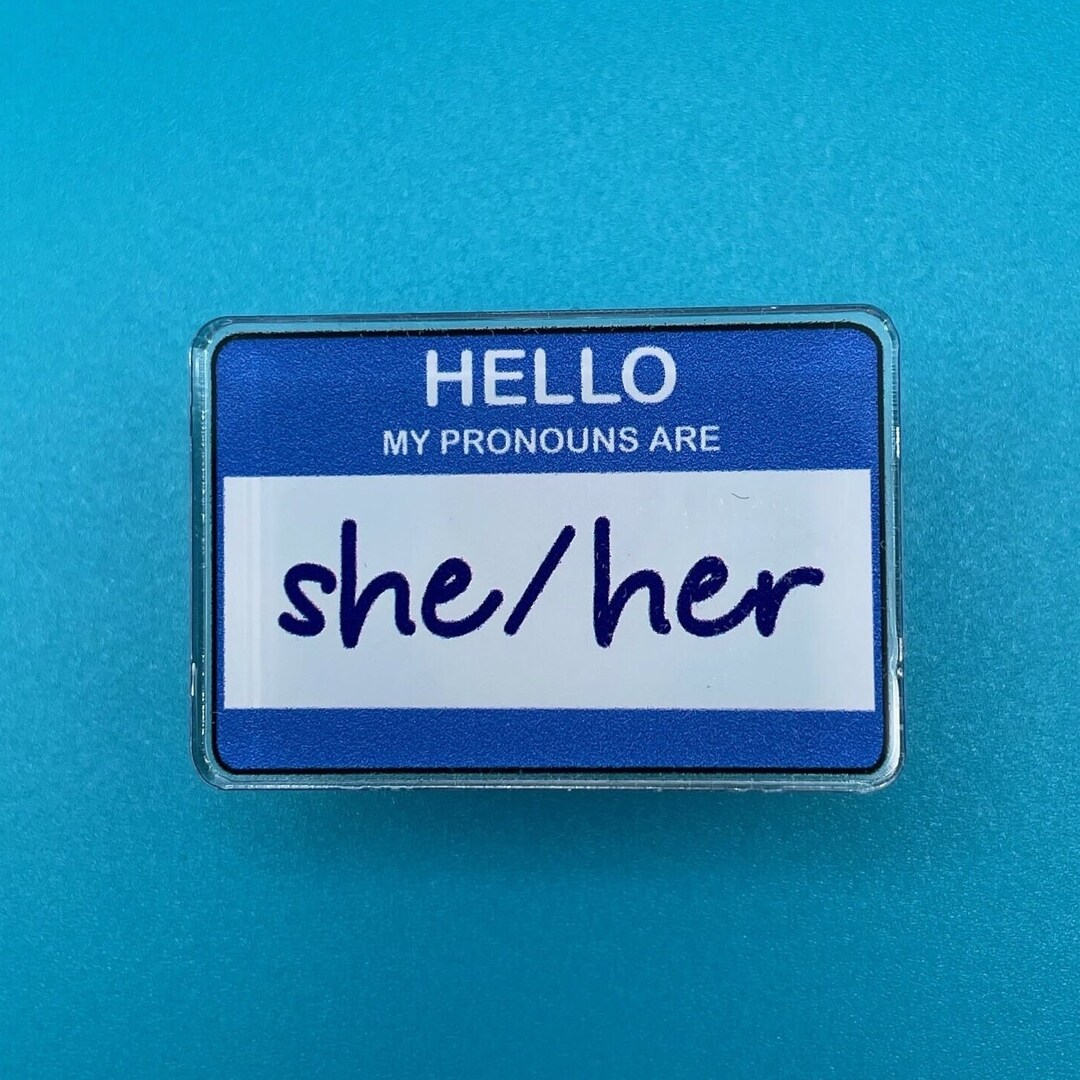 She/her Pronoun Pin | Cute Hello My Pronouns Are She Her Acrylic Pin ...