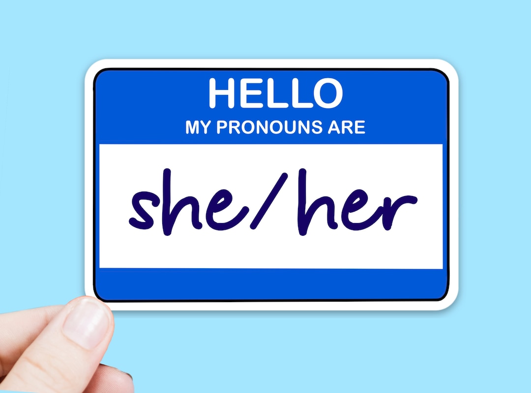 She/her Pronoun Waterproof Vinyl Sticker | Cute Hello My Pronouns Are ...