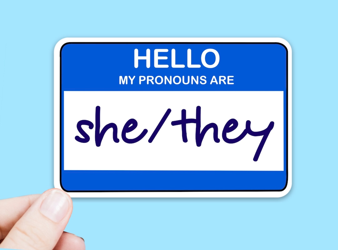 She/they Pronoun Waterproof Vinyl Sticker | Cute Hello My Pronouns Are ...
