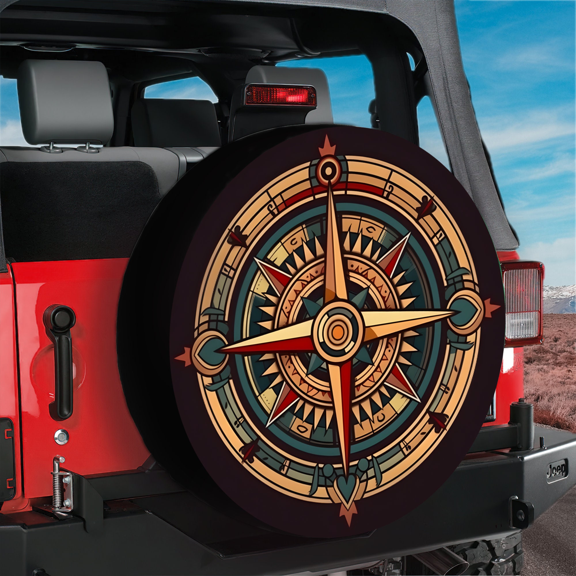 Spare Tire Cover Compass Abstract Colorful for Jeep Ford Bronco ...