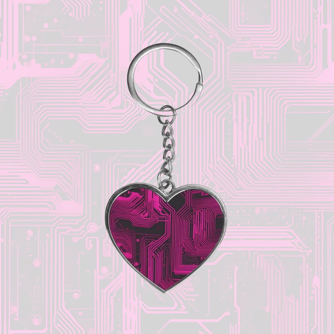 Heart Keychain Pink Futuristic Geometric Pattern Car Accessories ...