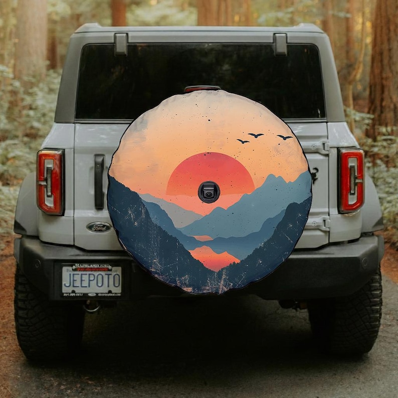 Retro Sunset Spare Tire Cover, Heavy-duty Vinyl, Fabric, PVC, All Sizes ...