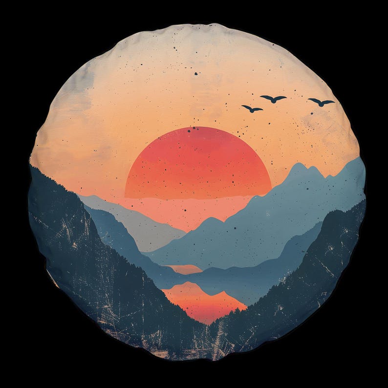 Retro Sunset Spare Tire Cover, Heavy-duty Vinyl, Fabric, PVC, All Sizes ...
