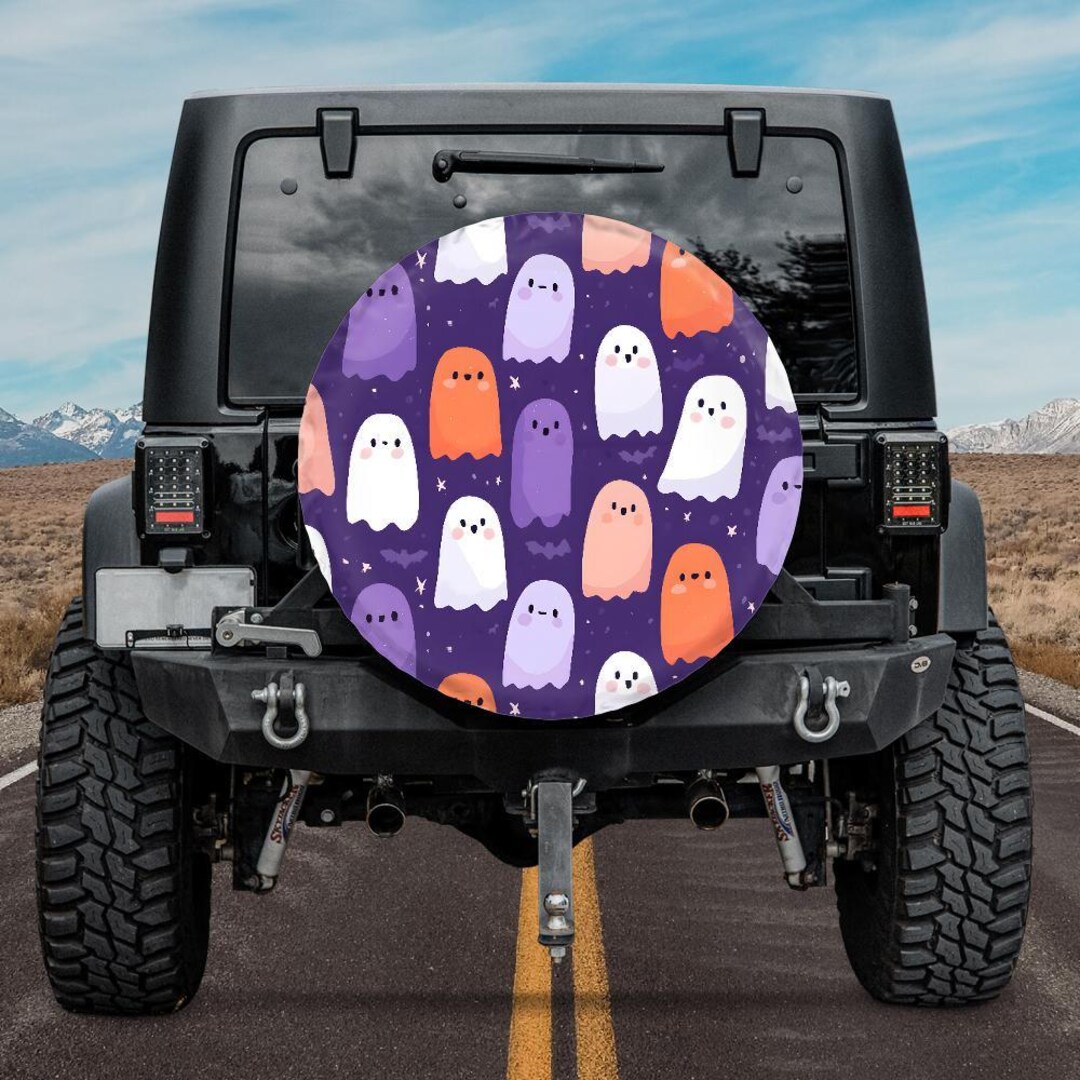 HALLOWEEN Spare Tire Cover, Cute Ghost Patternn HALLOWEEN Decoration ...