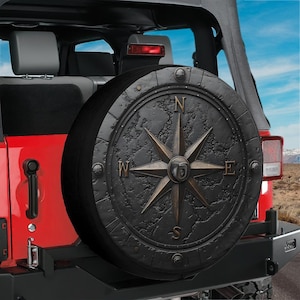 Spare Tire Cover Compass Black Stone Bronze Metal Classic for Jeep Ford ...