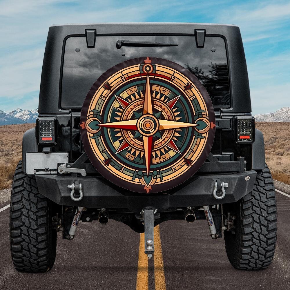 Spare Tire Cover Compass Abstract Colorful for Jeep Ford Bronco ...