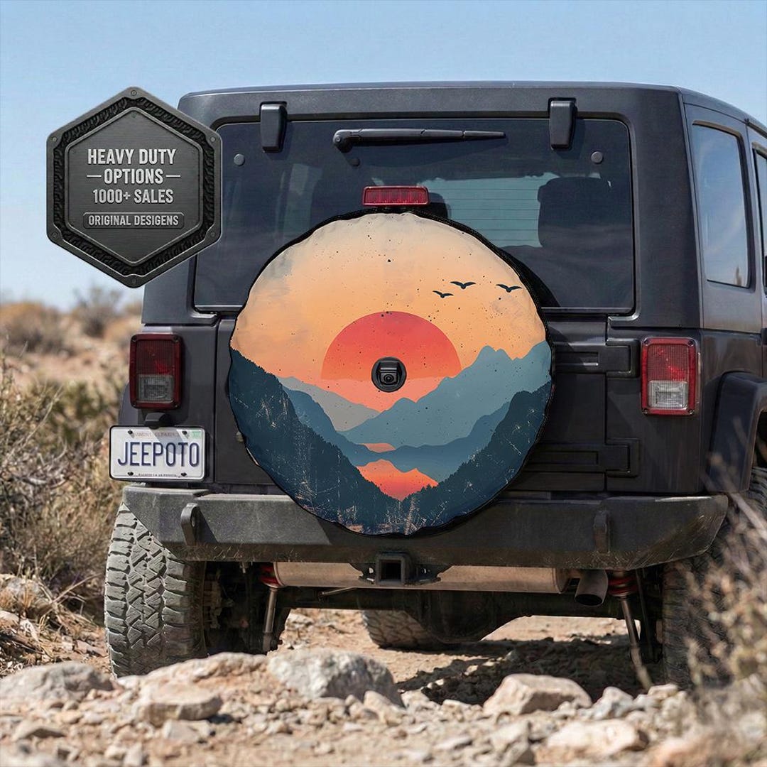 Retro Sunset Spare Tire Cover, Heavy-duty Vinyl, Fabric, PVC, All Sizes ...