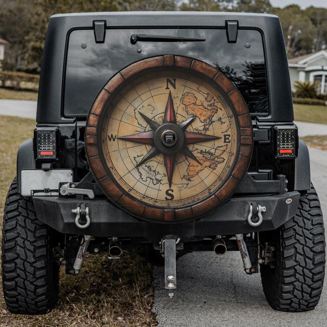 Spare Tire Cover Compass Classic Wooden Antique Old Map for Jeep Ford ...