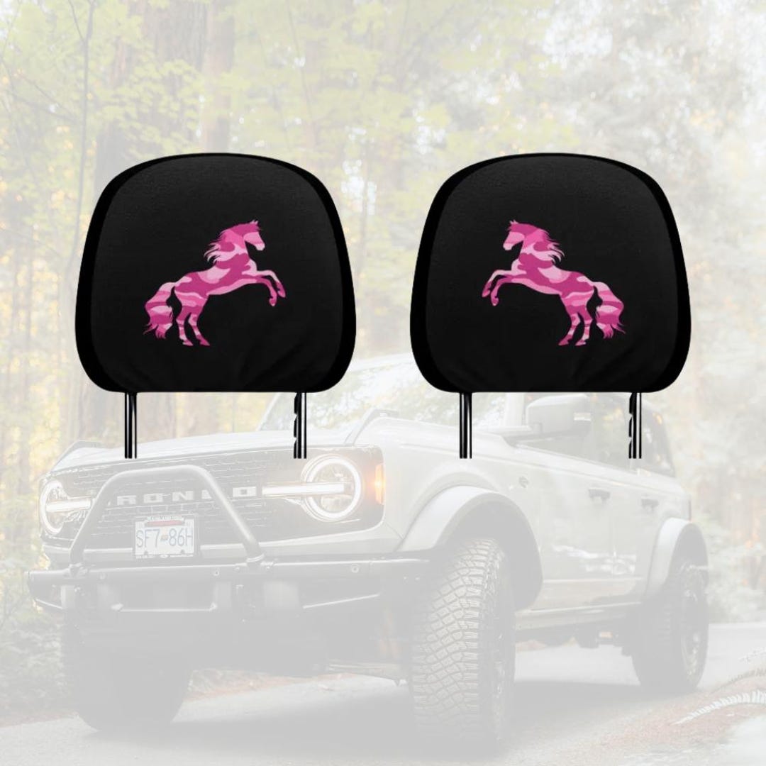 Bronco Headrest Covers for Ford Bronco Pink Horse White Bronco ...