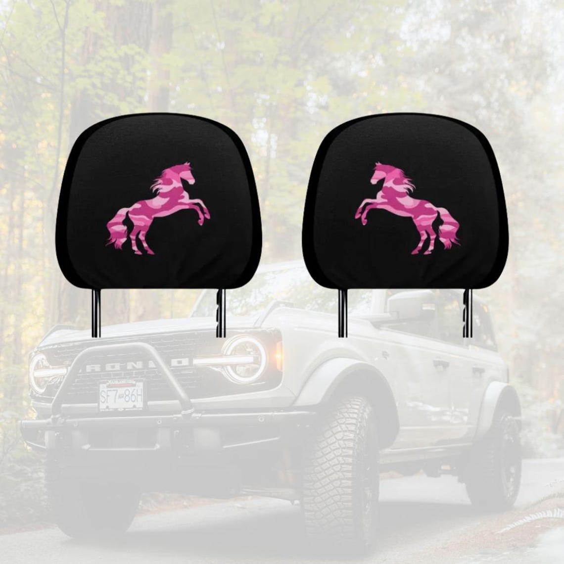 Bronco Headrest Covers for Ford Bronco Pink Horse White Bronco ...