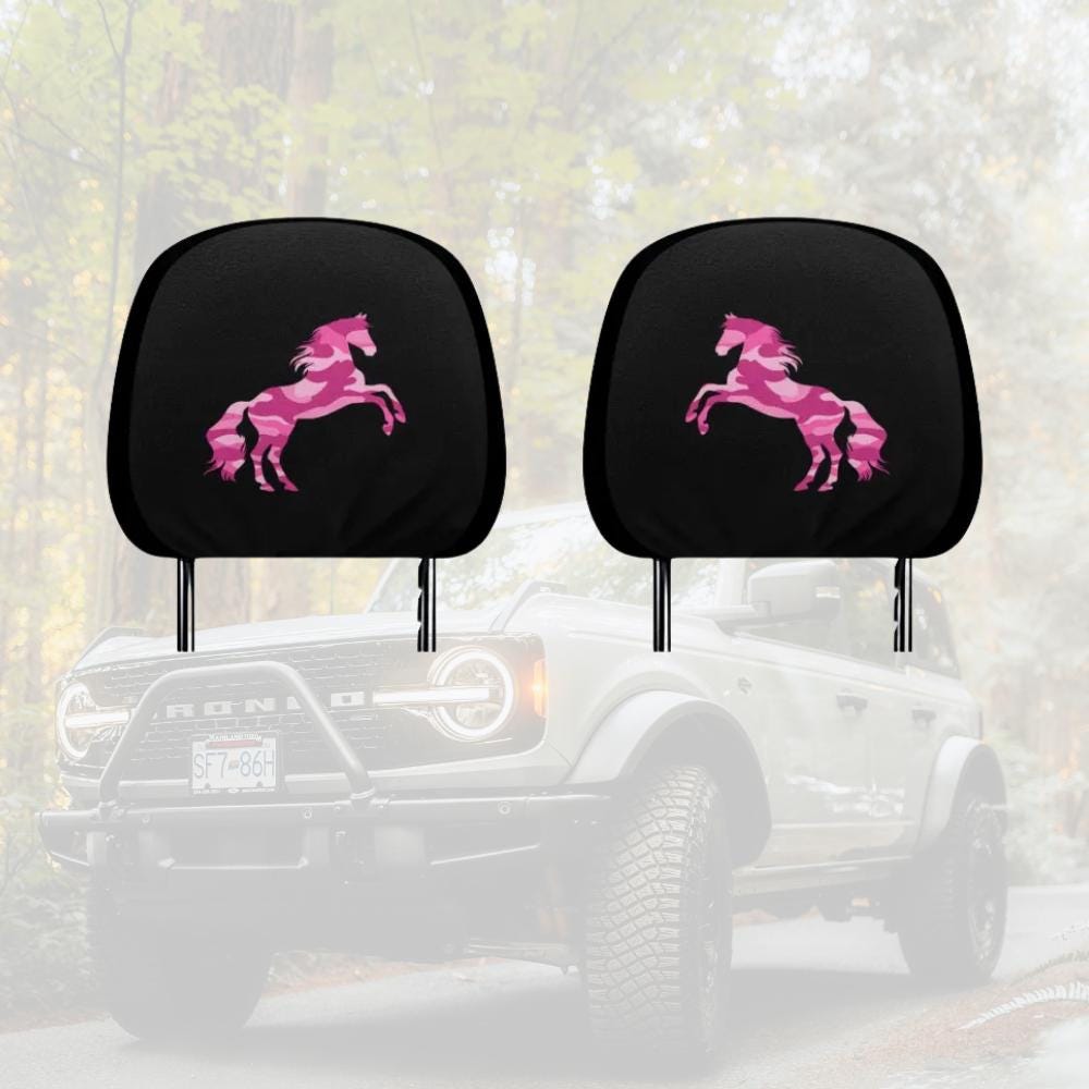 Bronco Headrest Covers for Ford Bronco Pink Horse White Bronco ...