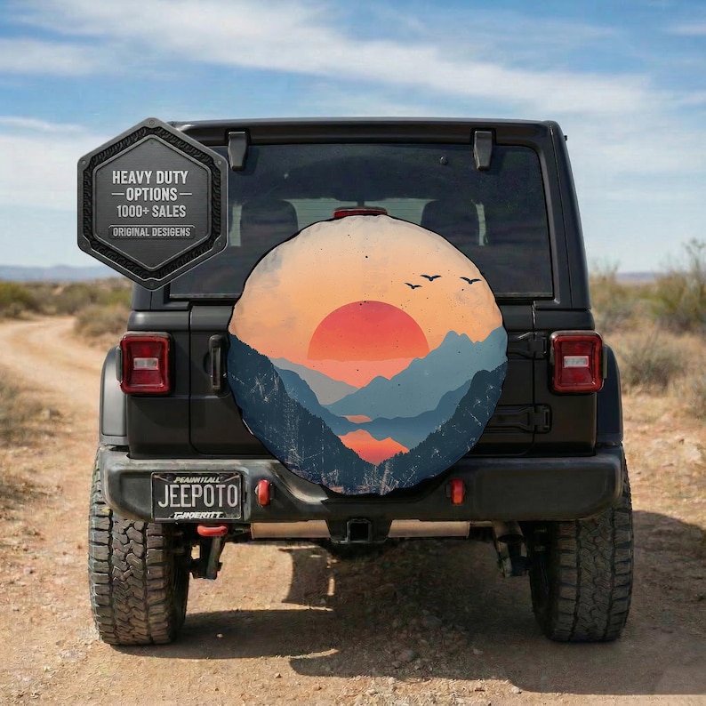 Retro Sunset Spare Tire Cover, Heavy-duty Vinyl, Fabric, PVC, All Sizes ...