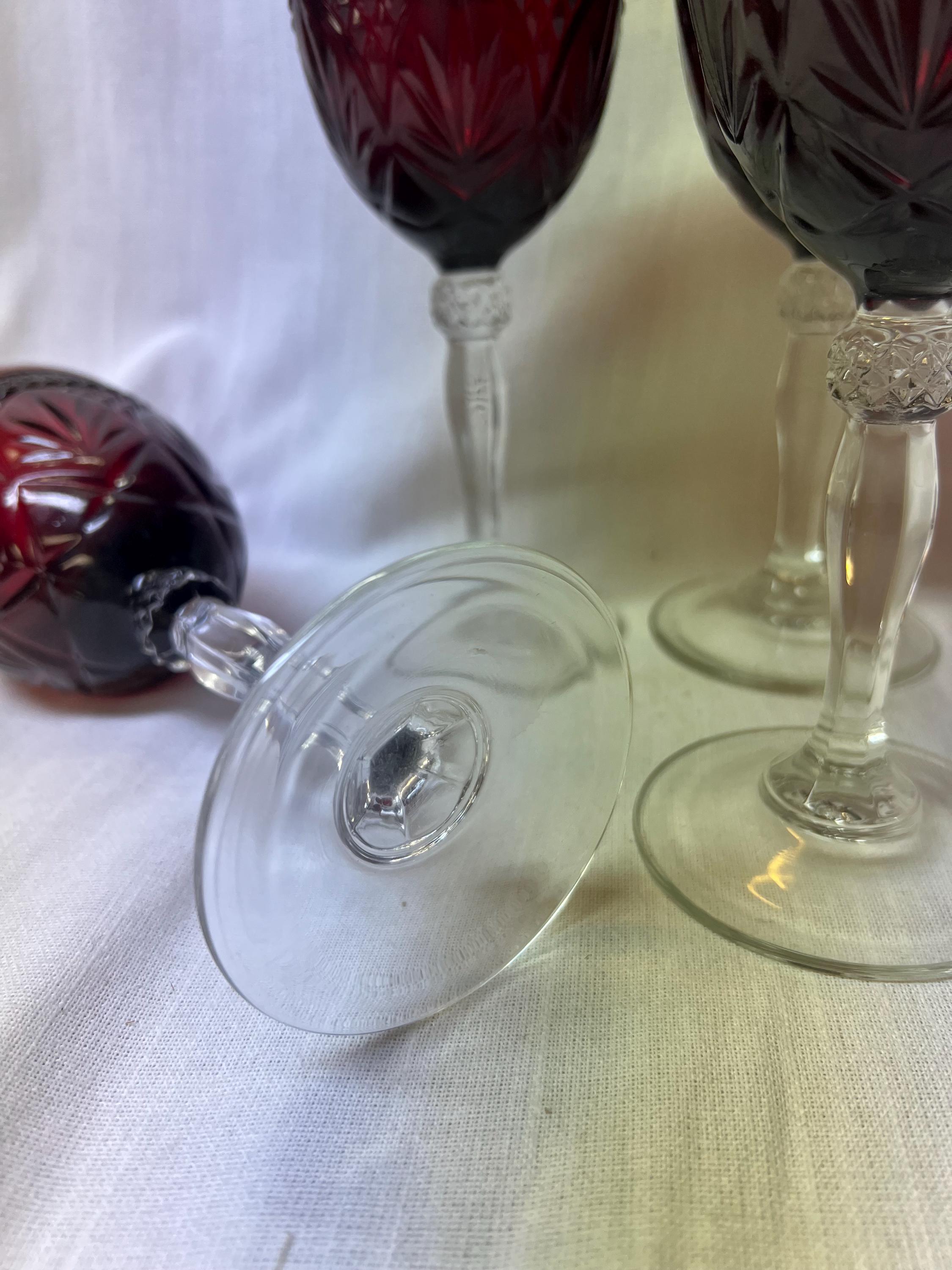Vintage Ruby Red Cut Glass Goblets – Set of 6 | Elegant Wine Glasses ...