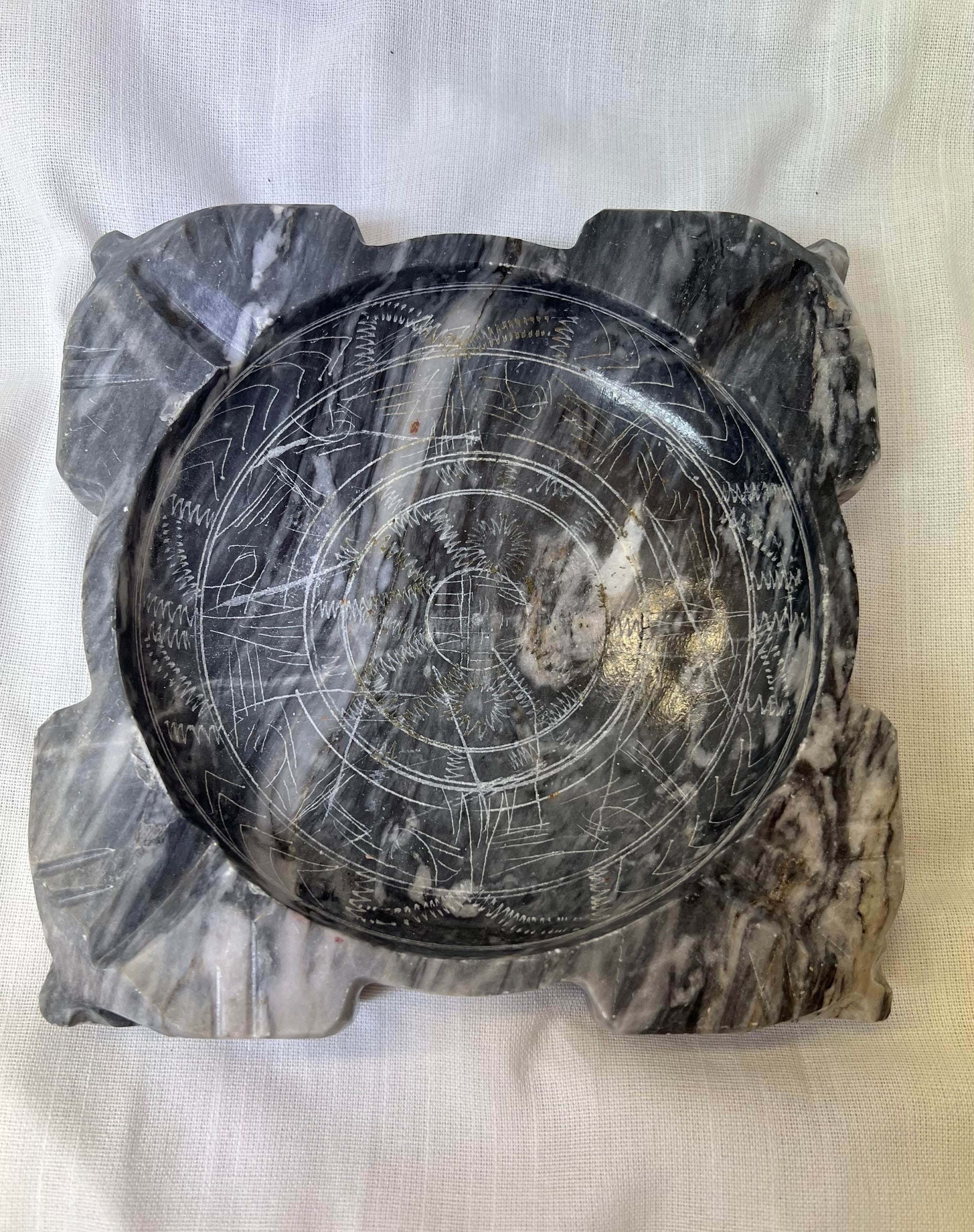 Vintage Mayan Aztec Etched Grey Marble Ashtray - Etsy