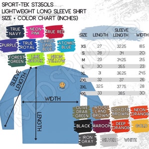 Sport-tek ST350LS Size + Color Chart, Lightweight Long Sleeve Tee Shirt ...