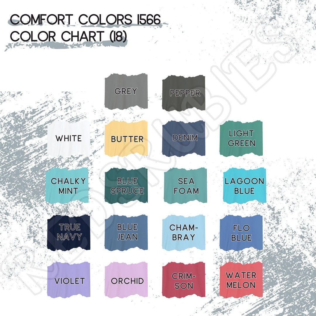 Comfort Colors 1566 Color Chart, CC1566 Colors Guide, Garment Dyed ...