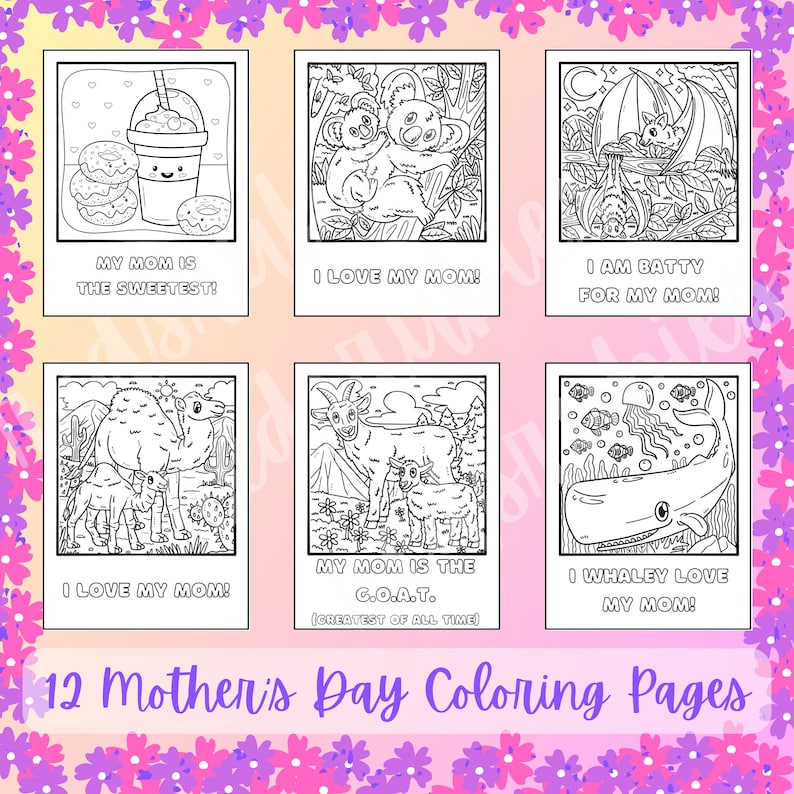 Happy Mother's Day Printable Coloring Page Bundle, 12 Color Sheets for ...