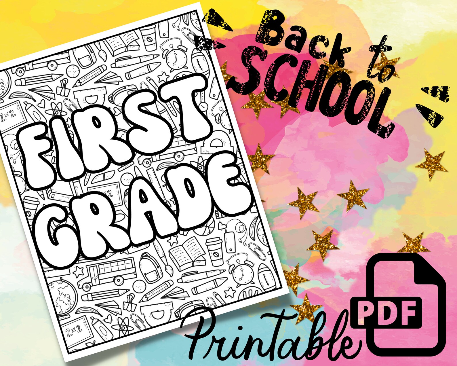 First Grade Coloring Sheet, Back to School Printable Page, PDF ...