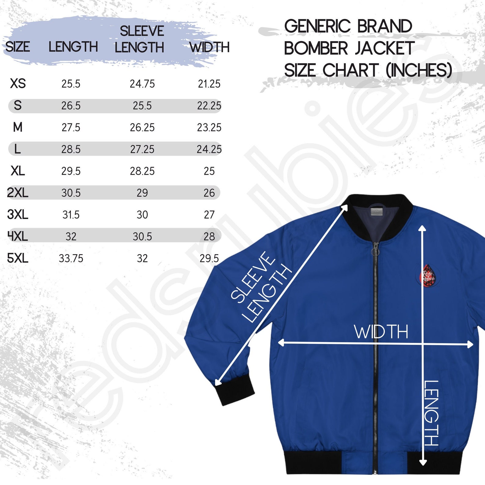 Generic Brand Men's Bomber Jacket Size Chart, All Over Print Jackets ...