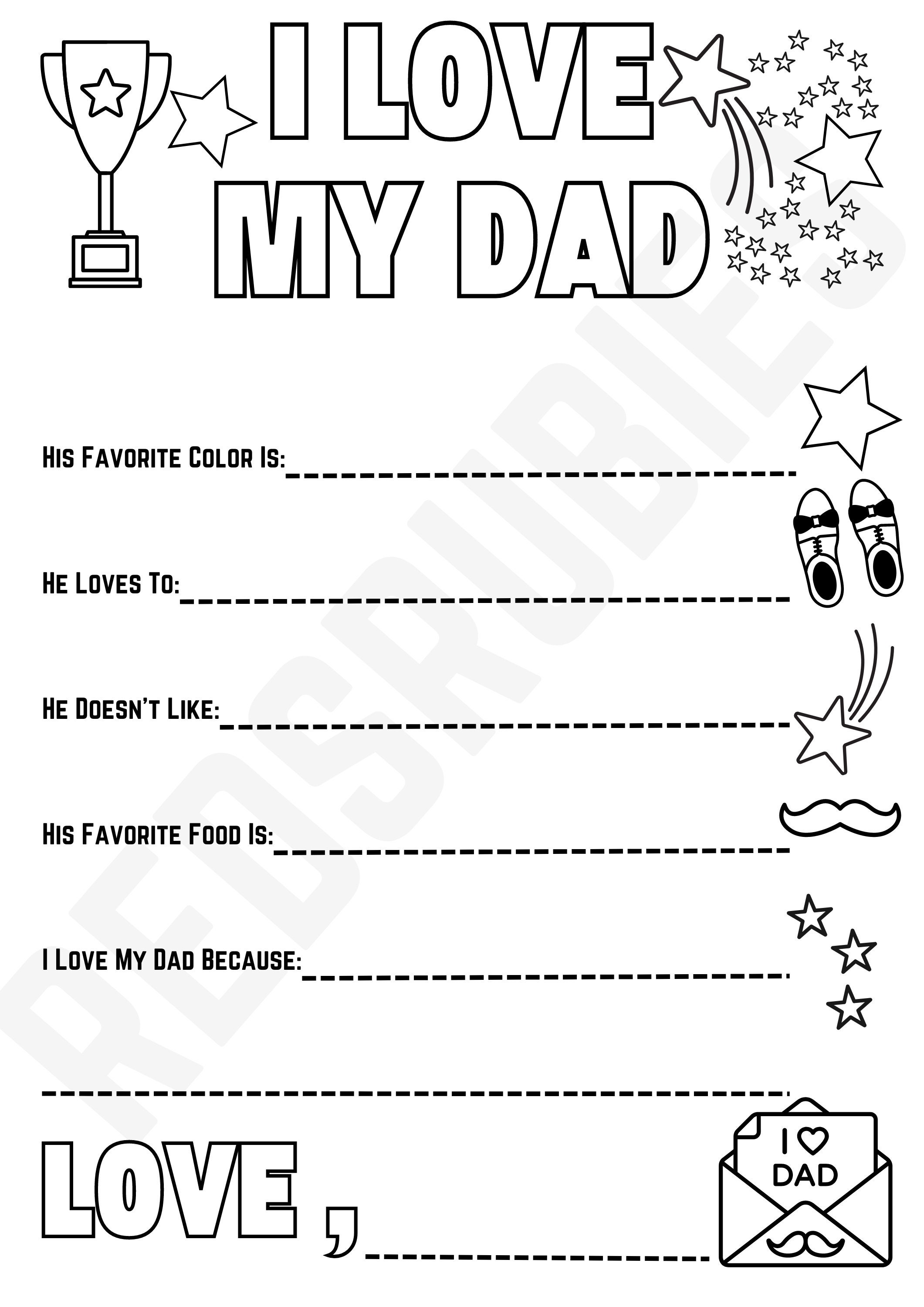 Happy Father's Day Color in Printables Bundle, Craft Coloring Pages ...