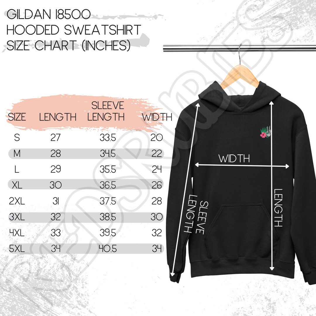 Gildan 18500 Size Chart, Hooded Sweatshirt Sizing Charts - Etsy