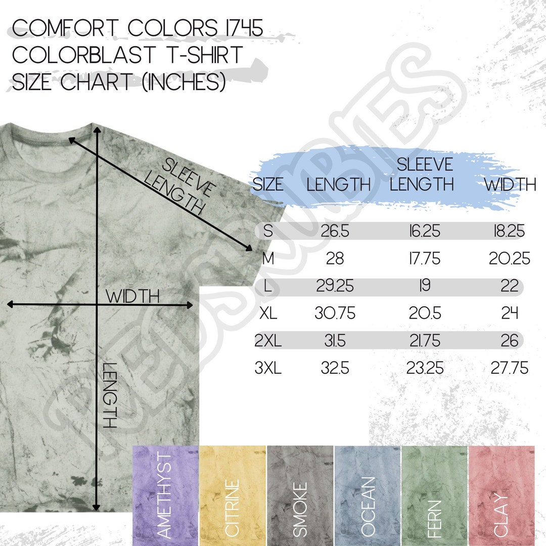 Comfort Colors 1745 Colorblast T-shirt Size Chart, Color Blast Unisex Tee Color Charts - Etsy
