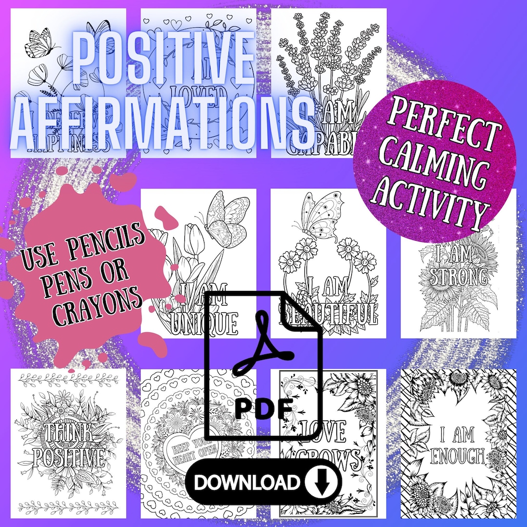 10 Positive Affirmations Coloring Pages Adult Teen Coloring - Etsy