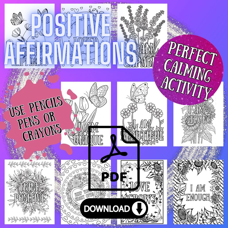 10 Positive Affirmations Coloring Pages, Adult Teen Coloring Sheets ...