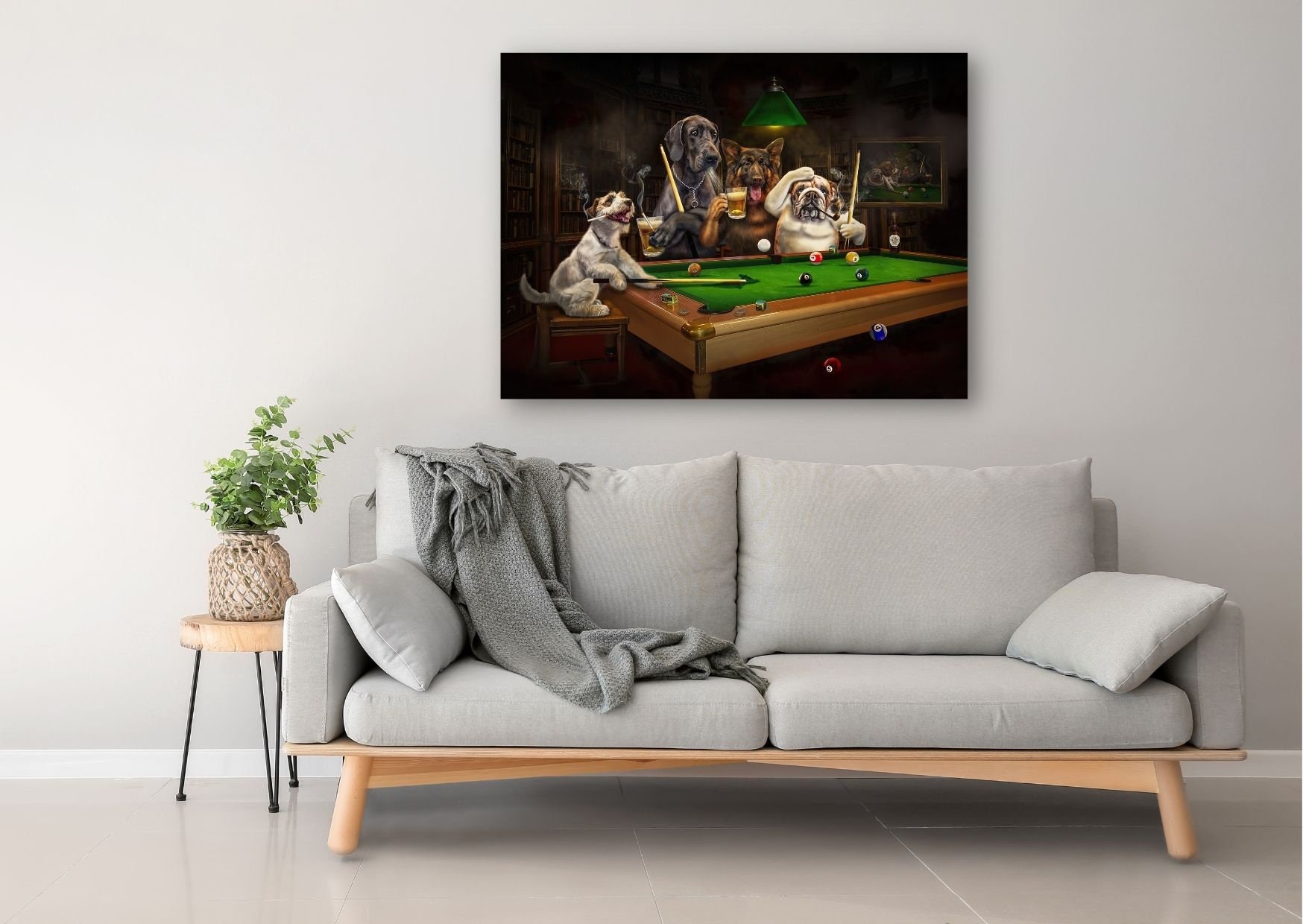 Dogs Playing Bilardo Poster, Painting Canvas Wall Art, Dogs Playing ...