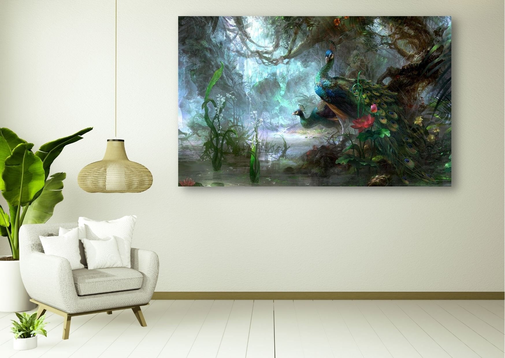 Peacock Canvas Painting , Peacock Poster Print, Colorful Peacock Canvas ...