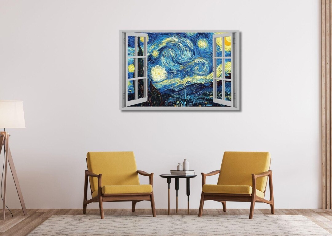 Starry Night Through Window Canvas Wall Art Starry Night Themed Wall ...