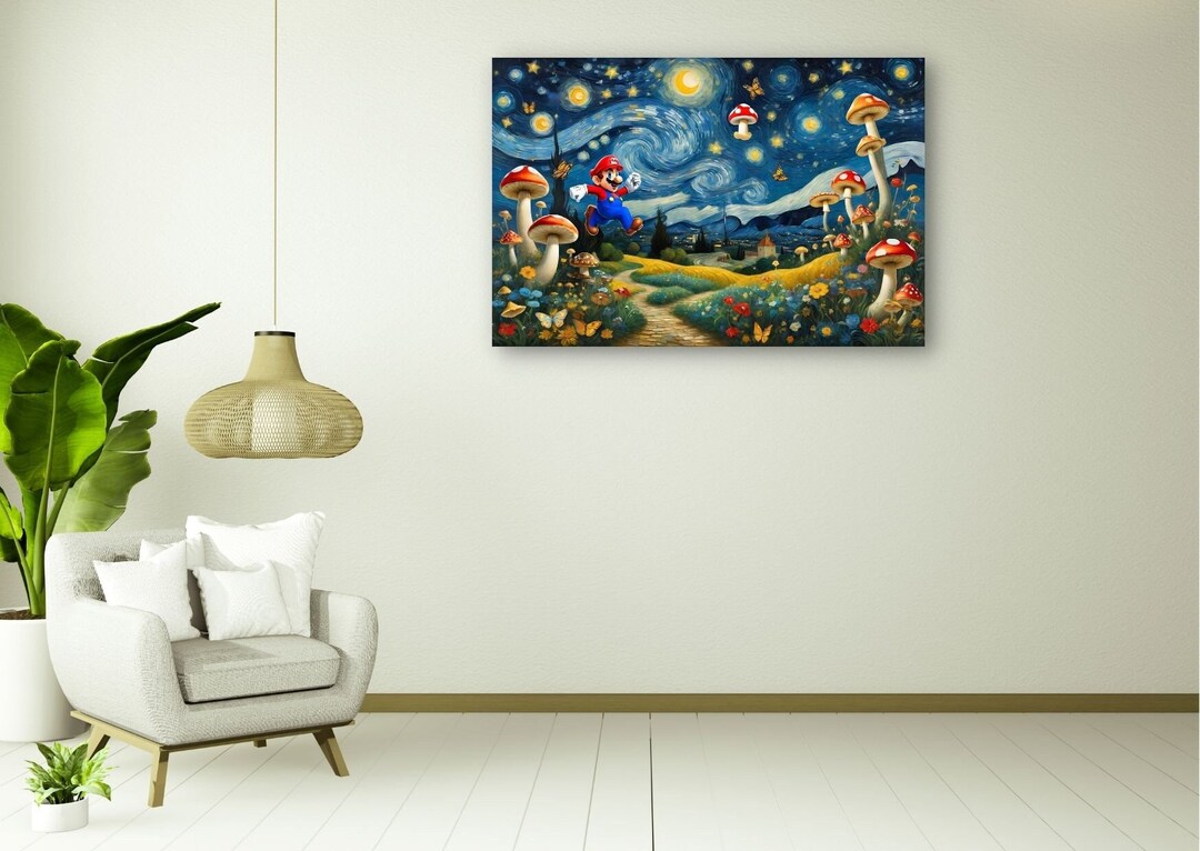 Super Mario Poster Starry Night View Canvas Super Mario Super Mario ...